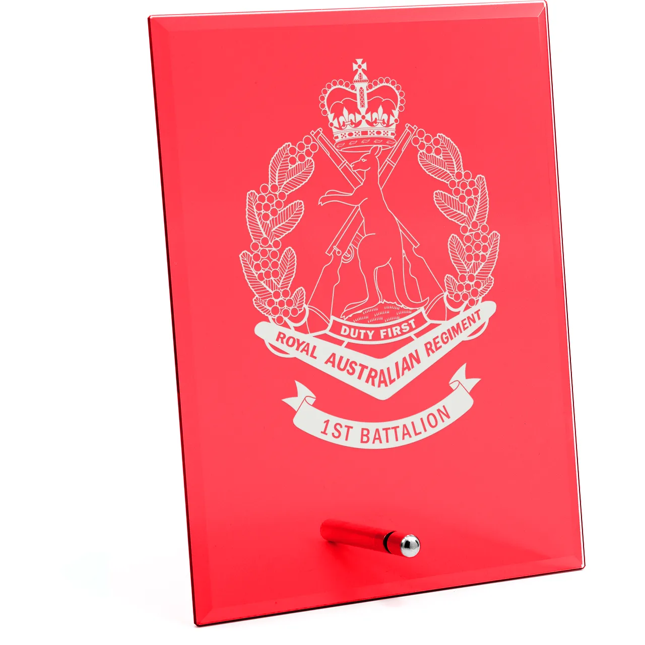 1st Battalion RAR Nebula Red Glass Award | Engraved Plaque - Army Shop