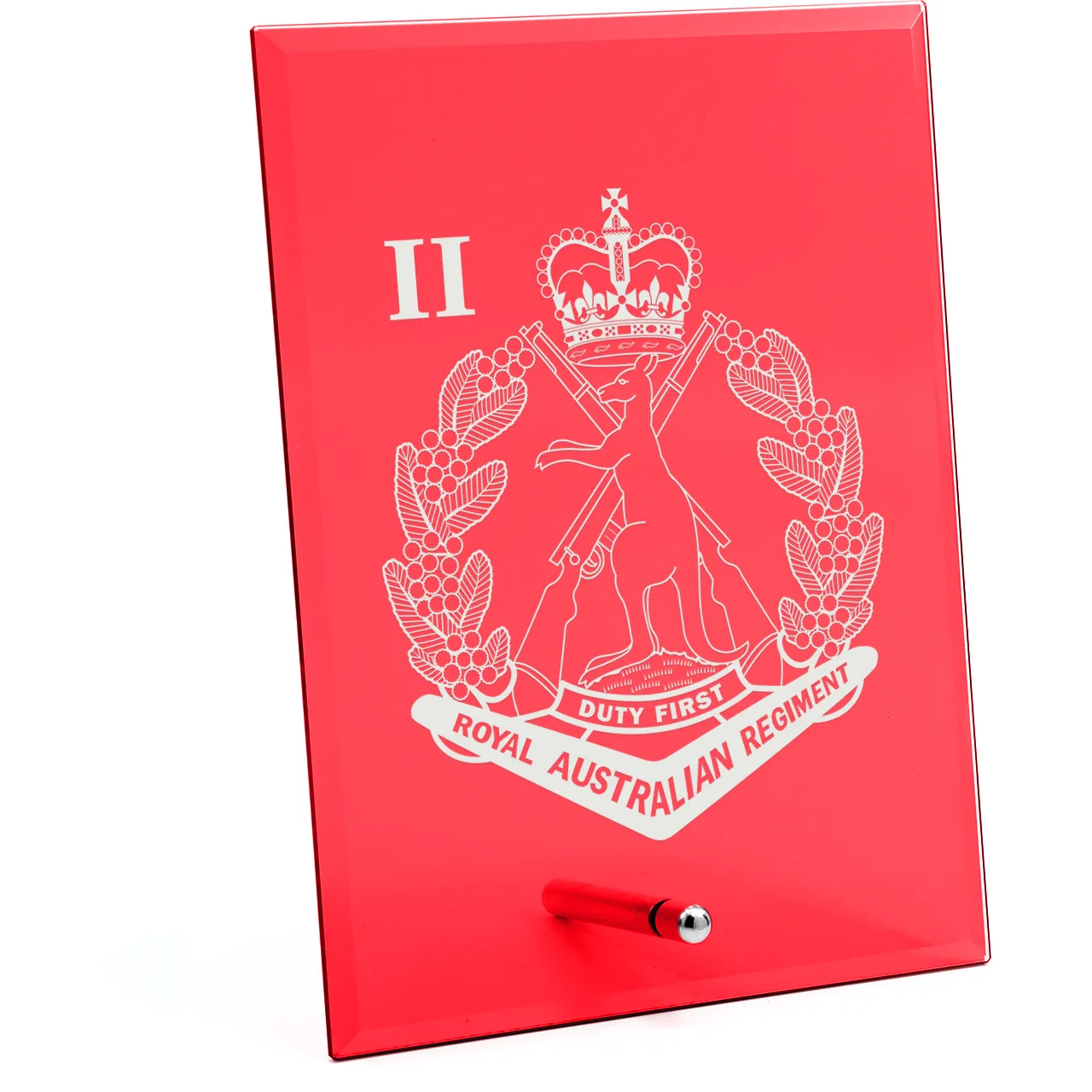 2nd Battalion RAR Nebula Red Glass Award | Engraved Plaque - Army Shop